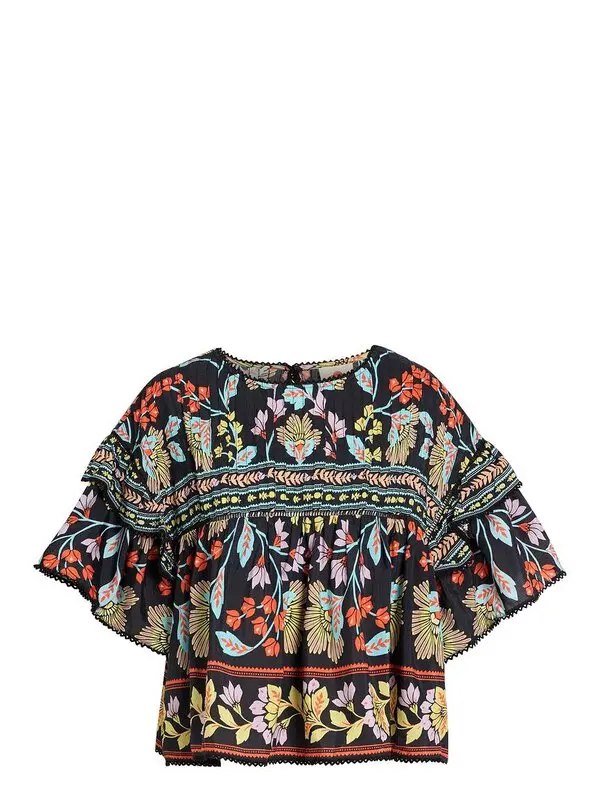 Farm Rio Pintucked Floral-print Cotton-blend Voile Blouse - Black