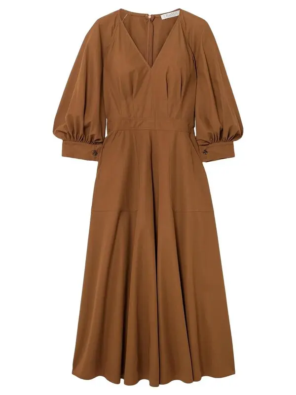 Max Mara Pedaggi" Paneled Cotton Midi Dress - Brown