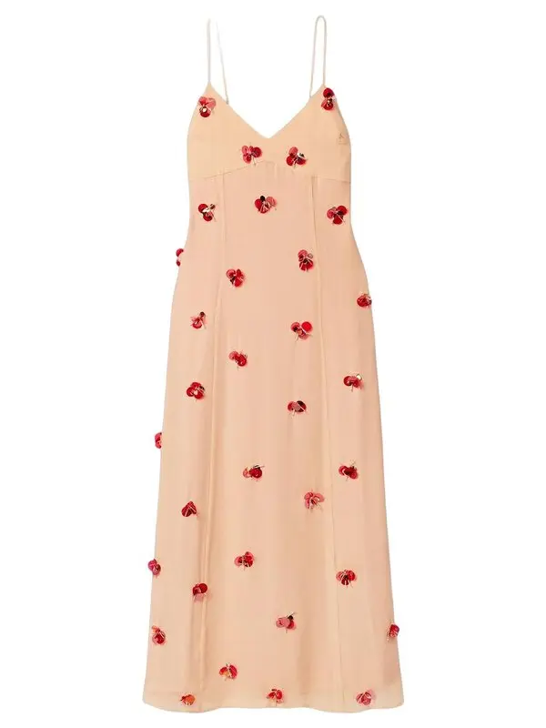 Ulla Johnson Eve Embellished Silk-chiffon Midi Dress - Pastel Orange