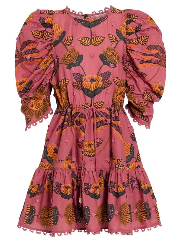 Farm Rio Floral-appliquéd Cotton Voile Mini Dress - Antique Rose