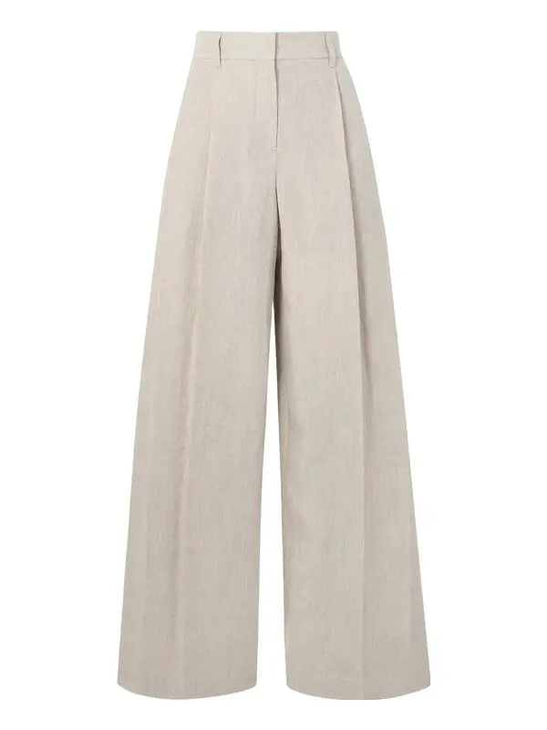 Brunello Cucinelli Pleated Linen Wide-leg Trousers - Beige
