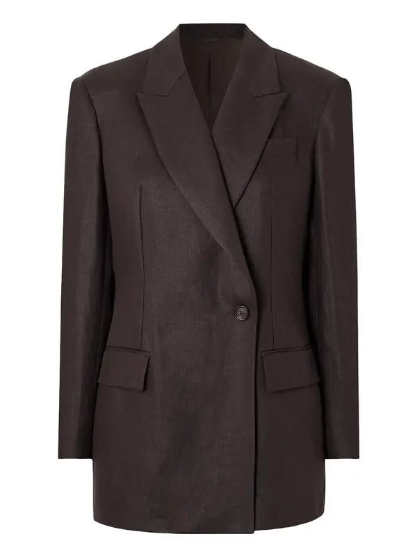 Brunello Cucinelli Double-breasted Linen Blazer - Dark Brown