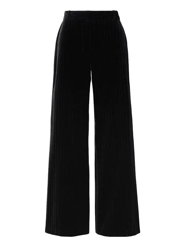 NILI LOTAN Effy Pinstriped Cotton-velvet Wide-leg Pants - Black