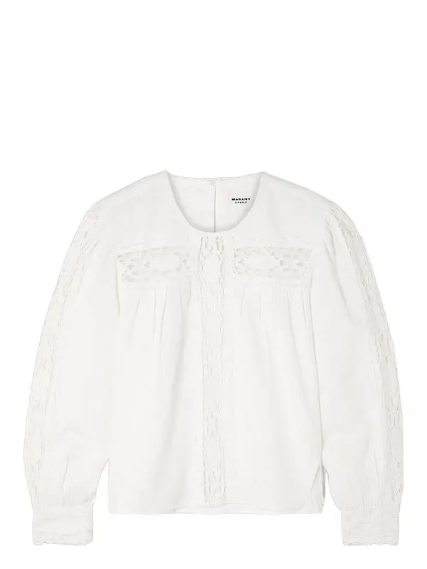 MARANT ETOILE Lace-trimmed Linen And Cotton-blend Blouse - White