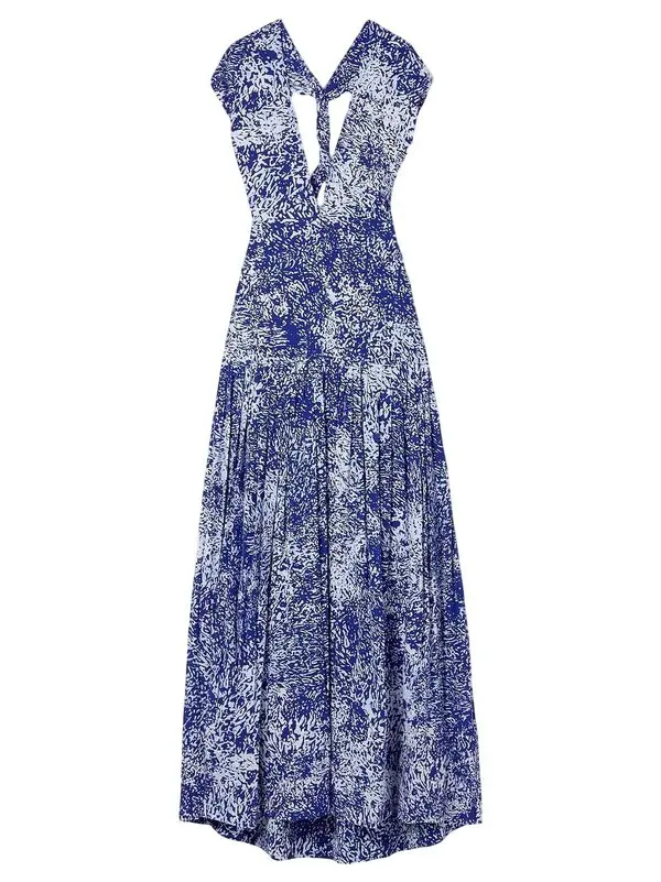 Proenza Schouler Simone Printed Pleated Maxi Dress - Royal Blue