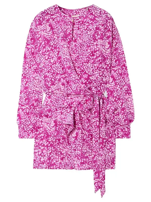 Isabel Marant Étoile Gathered Printed Silk-blend Crepe Mini Dress - Fuchsia