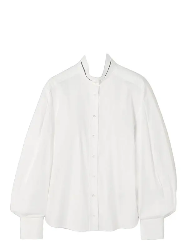 Brunello Cucinelli Embellished Cotton-blend Poplin Shirt - White