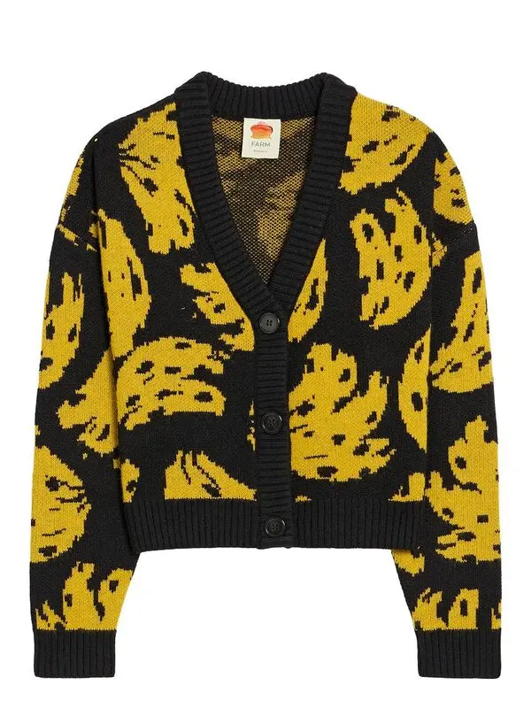 Farm Rio Cropped Jacquard-knit Cardigan - Black