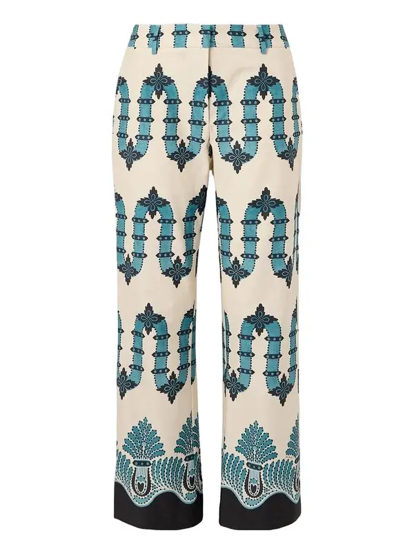 La DoubleJ High-rise Printed Cotton-blend Twill Slim-leg Pants - Slate Blue