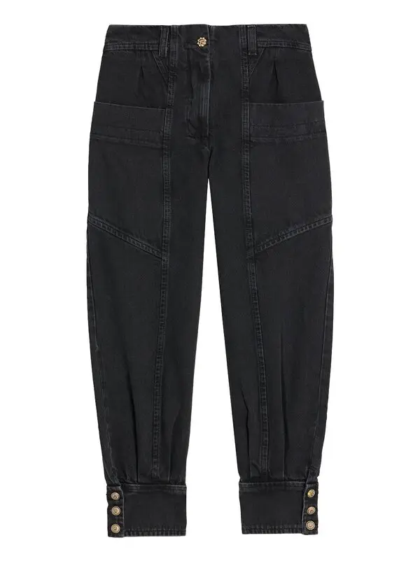 Farm Rio High-rise Tapered Jeans With Buttoned Cuffs - Black