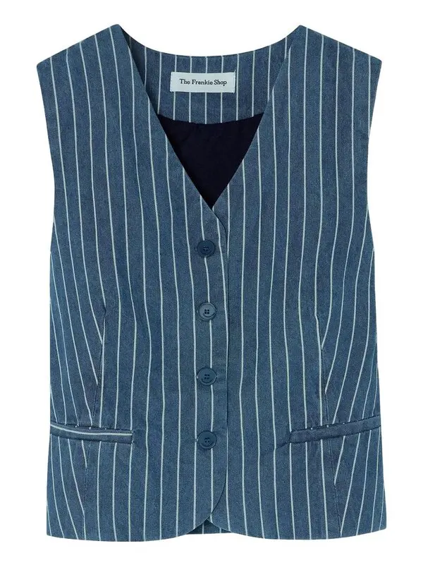 THE FRANKIE SHOP Clare Striped Denim Vest - Mid Denim