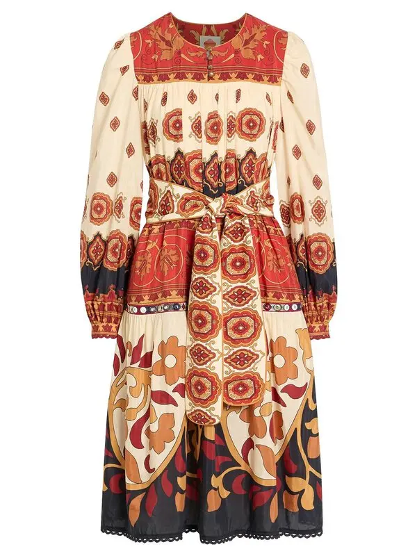 Farm Rio Belted Paisley-print Cotton-blend Voile Dress - Cream