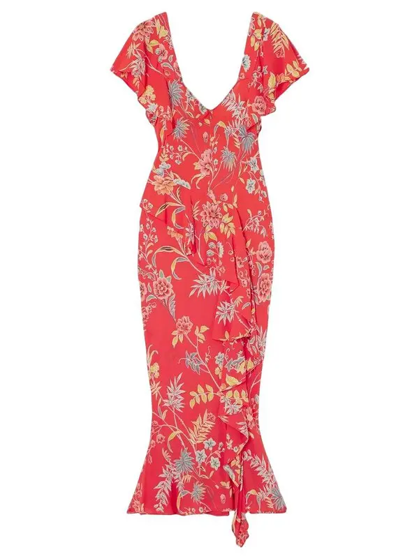 Etro Floral Print Crepe Midi Dress - Tomato Red