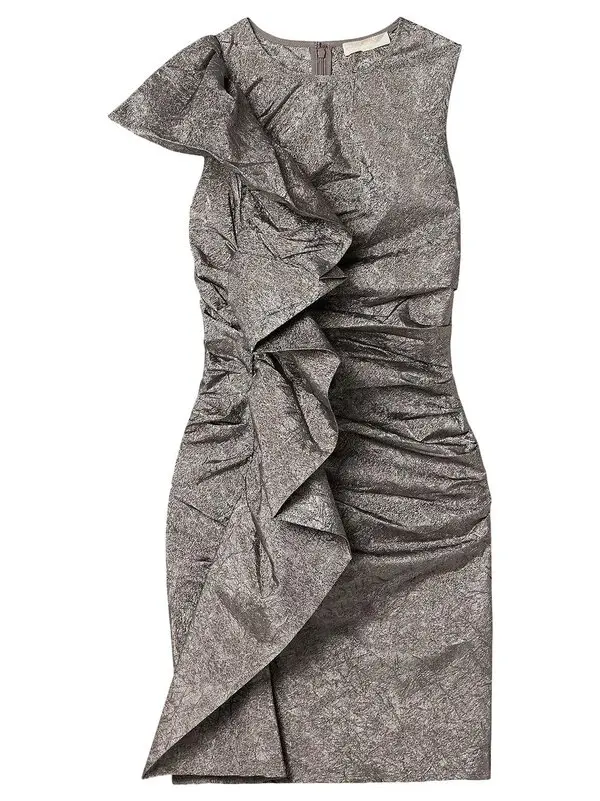 Ulla Johnson Estella Ruffled Metallic Mini Dress - Gunmetal