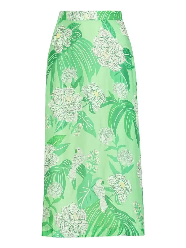 Farm Rio Printed Satin Midi Skirt - Green