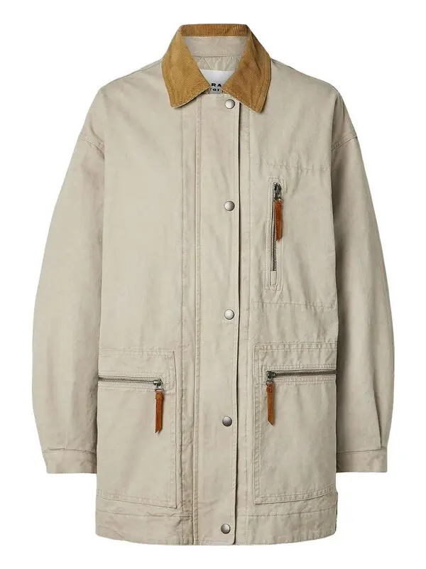 MARANT ETOILE Kimelia Corduroy-trimmed Cotton-canvas Jacket - Ecru