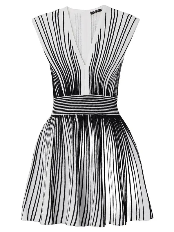 Balmain Striped Knitted Mini Dress - White