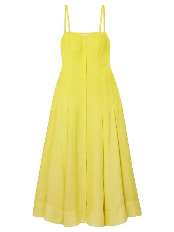 Gabriela Hearst Magritte Herringbone Cashmere And Silk-blend Maxi Dress - Yellow
