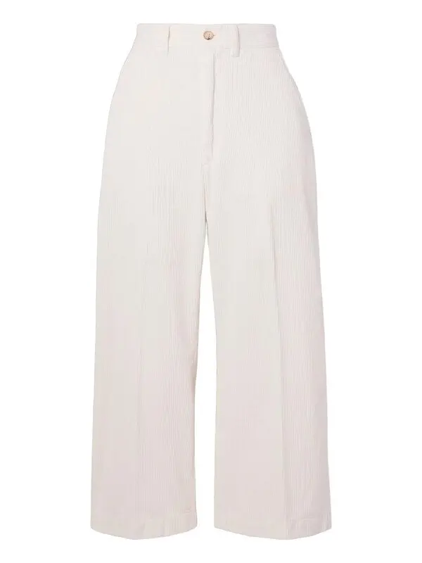 Polo Ralph Lauren Cropped Cotton Corduroy Wide-leg Pants - Off-white