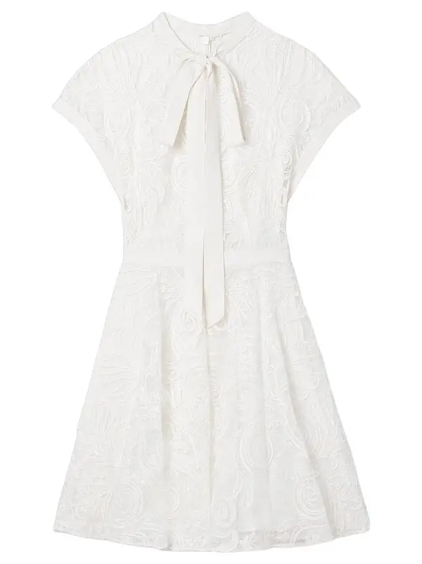 Zuhair Murad Tied Detail Corded Lace Mini Dress - Off-white