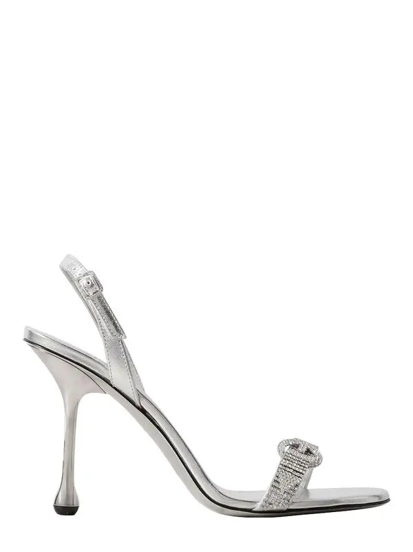 JIMMY CHOO Tabatha 95 Crystal-embellished Metallic Leather Slingback Sandals - Silver