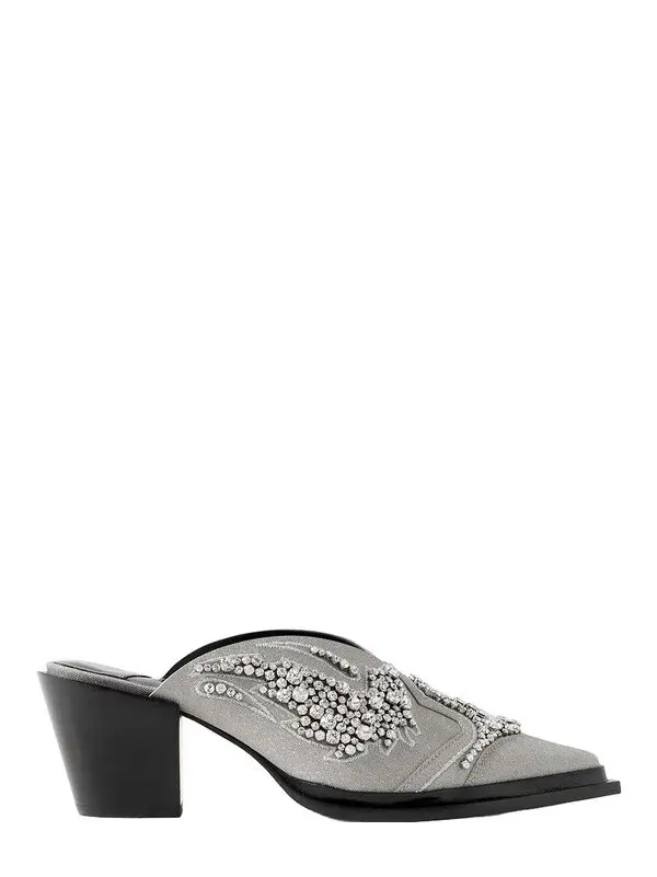 JIMMY CHOO Cece Ii 60 Embroidered Crystal-embellished Metallic Canvas Mules - Silver