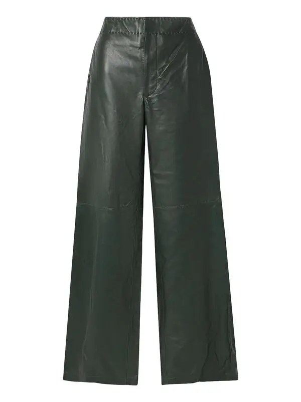 Ulla Johnson Lotti Paneled Leather Wide-leg Pants - Dark Green