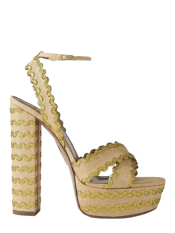 AQUAZZURA Ric Rac 140 Raffia Platform Sandals - Beige