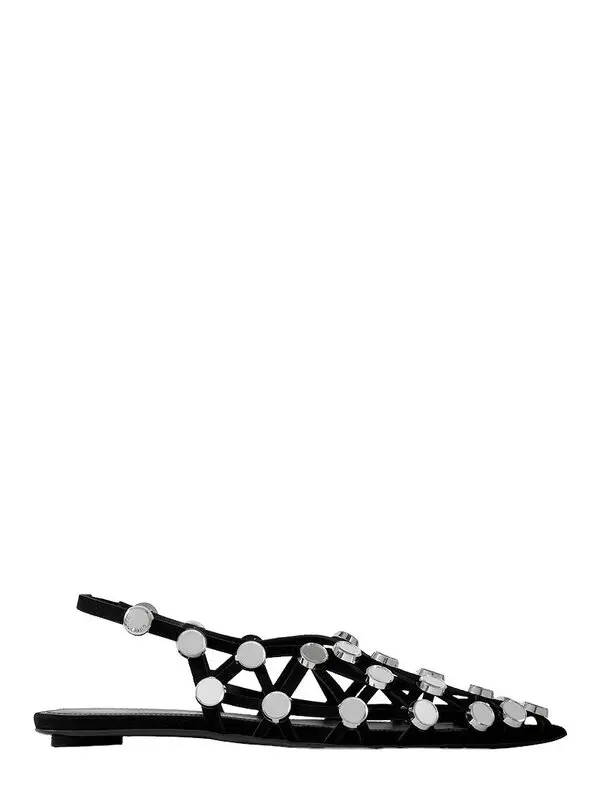 Attico Grid Studded Suede Slingback Point-toe Flats - Black