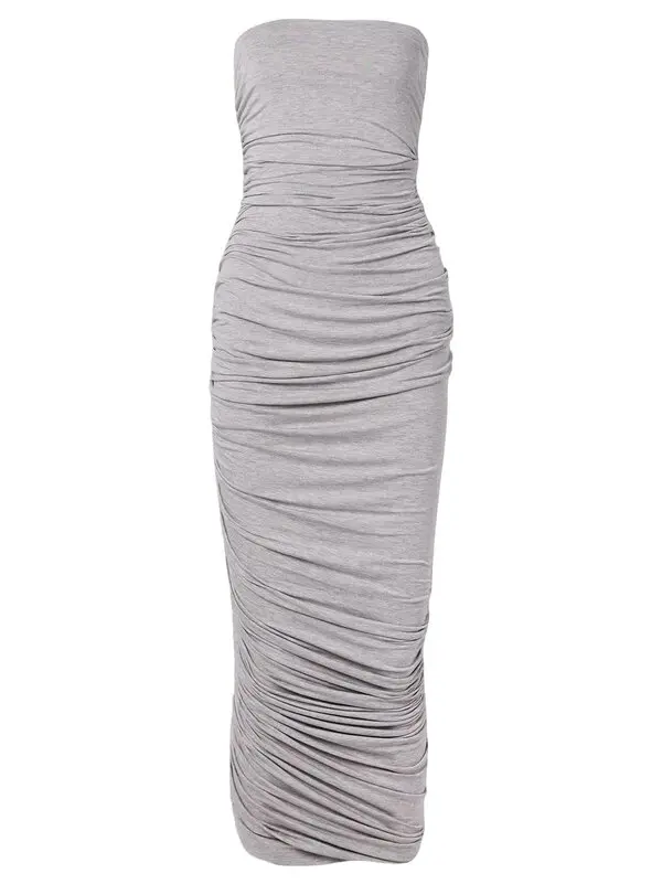 Norma Kamali Diana Strapless Ruched Asymmetric Stretch Jersey Dress - Gray