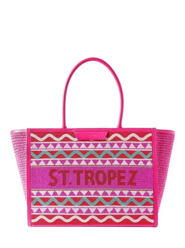 AQUAZZURA St. Tropez" Beaded Raffia And Leather Tote - Fuchsia