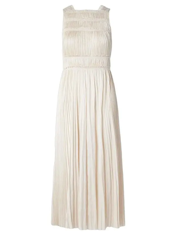 Ulla Johnson Elle Paneled Plissé Satin Midi Dress - Ecru
