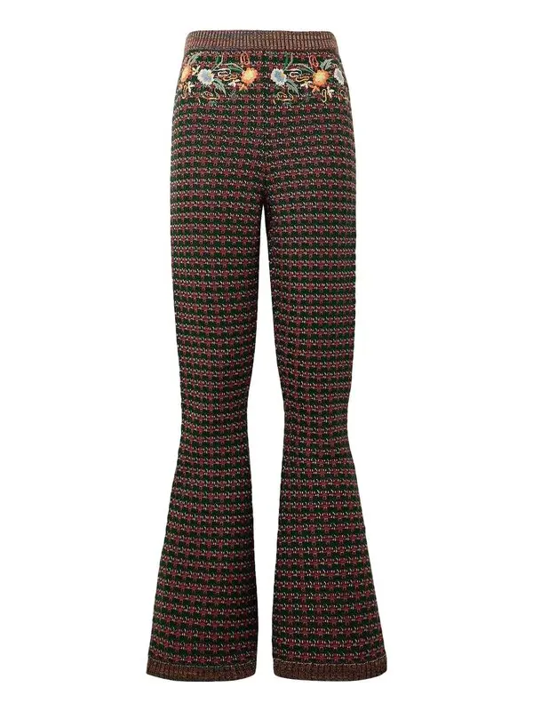 Etro Embroidered Jacquard Knit Bootcut Pants - Forest Green