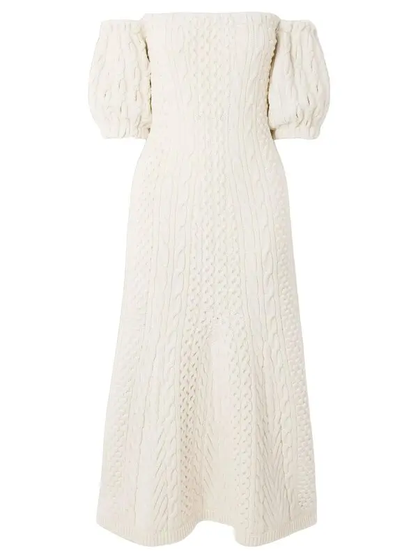 Gabriela Hearst Alastor Off-the-shoulder Cable-knit Wool And Cashmere-blend Maxi Dress - Ivory