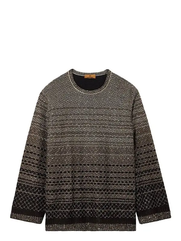 Missoni Sequined Striped Metallic Crochet-knit Sweater - Dark Brown
