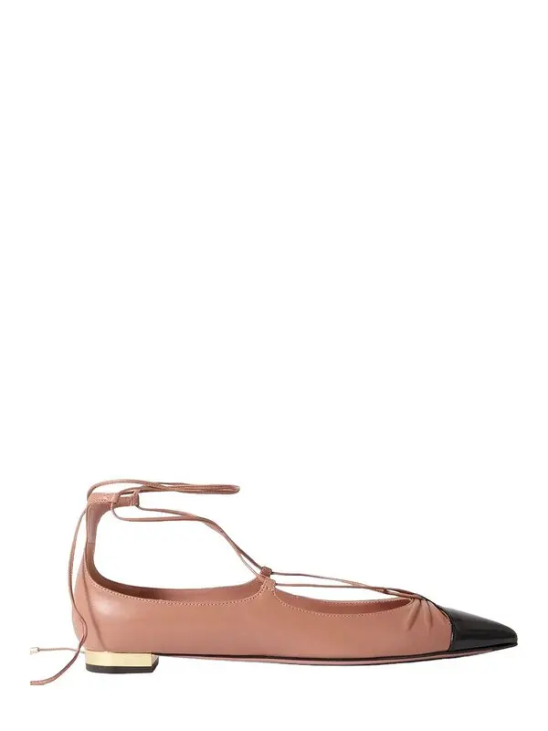 AQUAZZURA Gabi Lace-up Leather Pointed-toe Flats - Animal Print