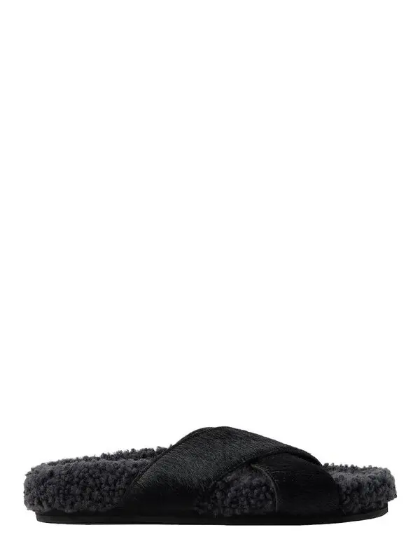 ANCIENT GREEK SANDALS Calf Hair And Shearling Slides - Black