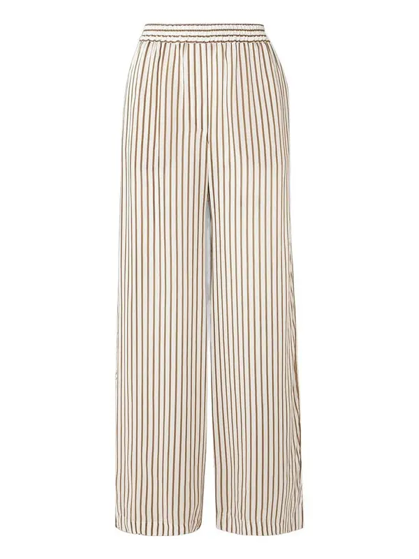 Brunello Cucinelli Striped Wide-leg Satin Pants - Ivory