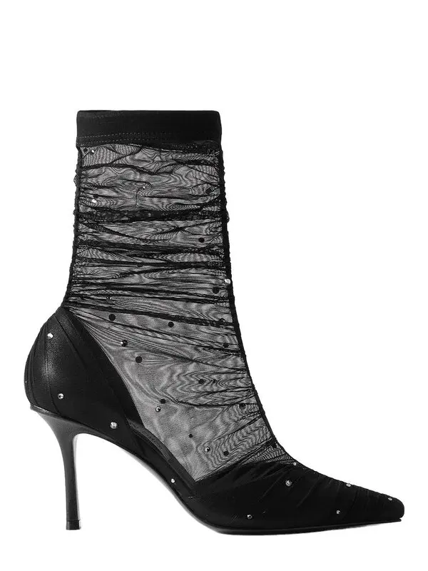 JIMMY CHOO Lotta 85 Crystal-embellished Tulle And Satin Sock Boots - Black