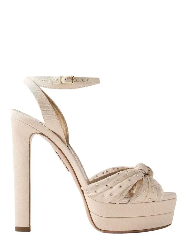 AQUAZZURA Slow Kisses 130" Crystal-embellished Grosgrain Platform Sandals - Beige