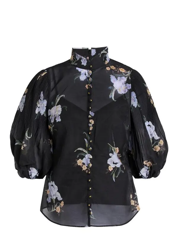 Zimmermann Floral Print Organza Blouse - Black