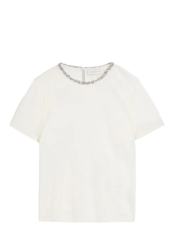 Zimmermann Embellished Linen-jersey T-shirt - Ivory