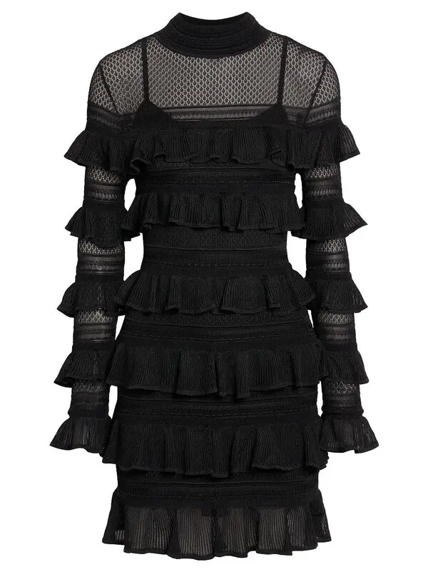 Zimmermann Ruffled Pointelle Knit Mini Dress - Black