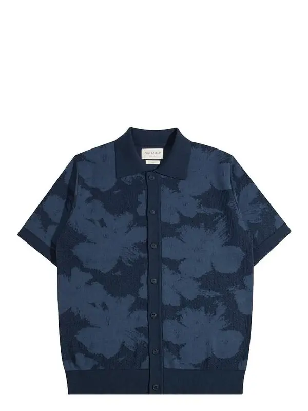 Allen Edmonds Far Afield "zigger" Short-sleeve Floral Print Knit Cardigan - Navy