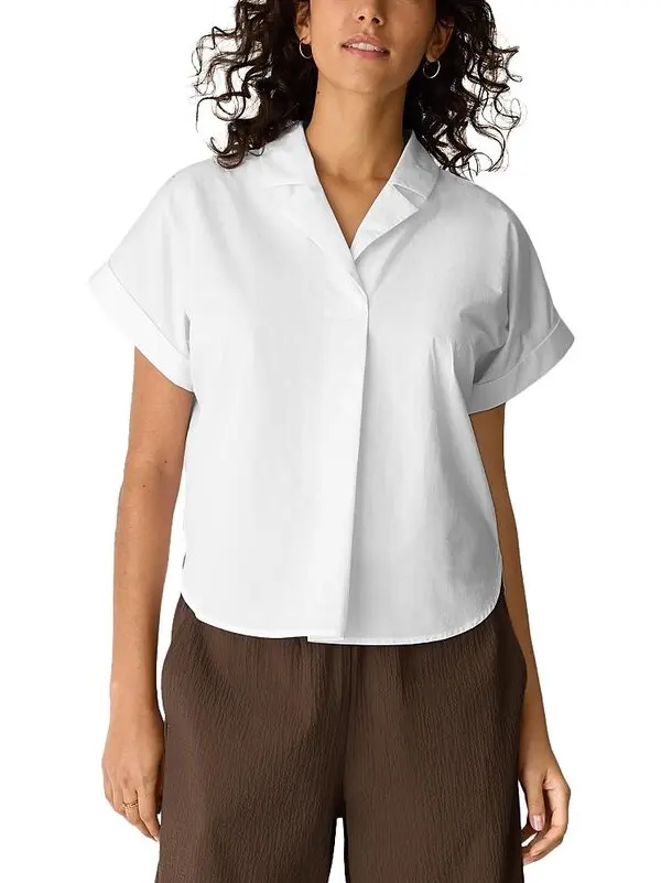 Eileen Fisher Notched Collar Cotton Top - White