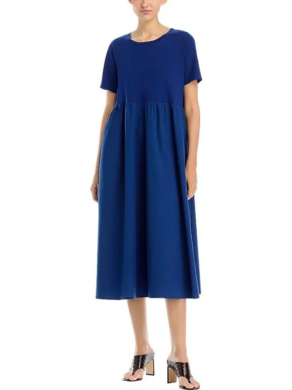 Eileen Fisher Short Sleeve Gathered Midi Dress - Deep Dive