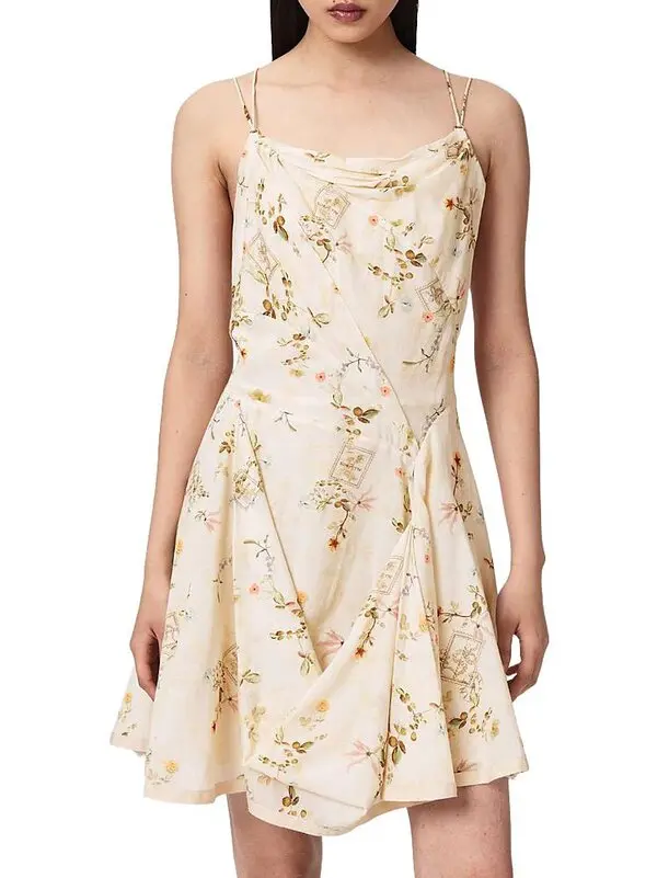 ALLSAINTS Claire Floral Print Mini Dress - Caramel Off White
