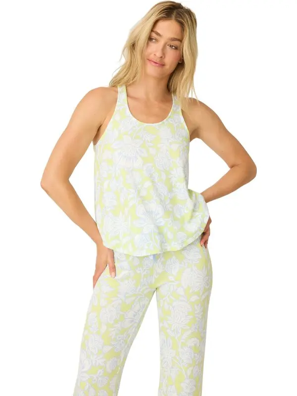 PJ Salvage Beautiful Life" Floral Print Racerback Tank - Electric Lime