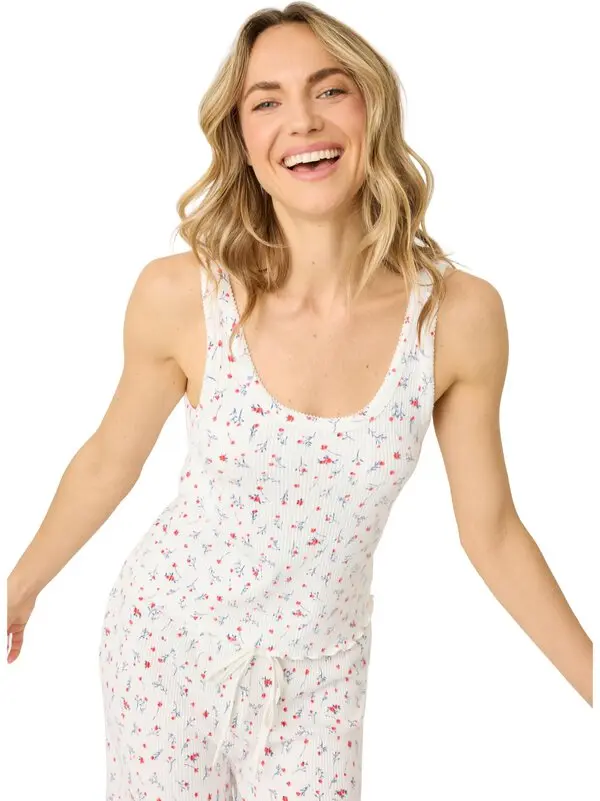 PJ Salvage La Rose Ditsy Floral Print Ribbed Camisole - Ivory