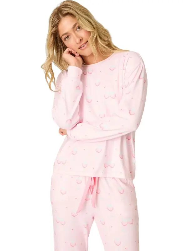 PJ Salvage Happy Hour" Wine Glass Print Long Sleeve Top - Light Pink